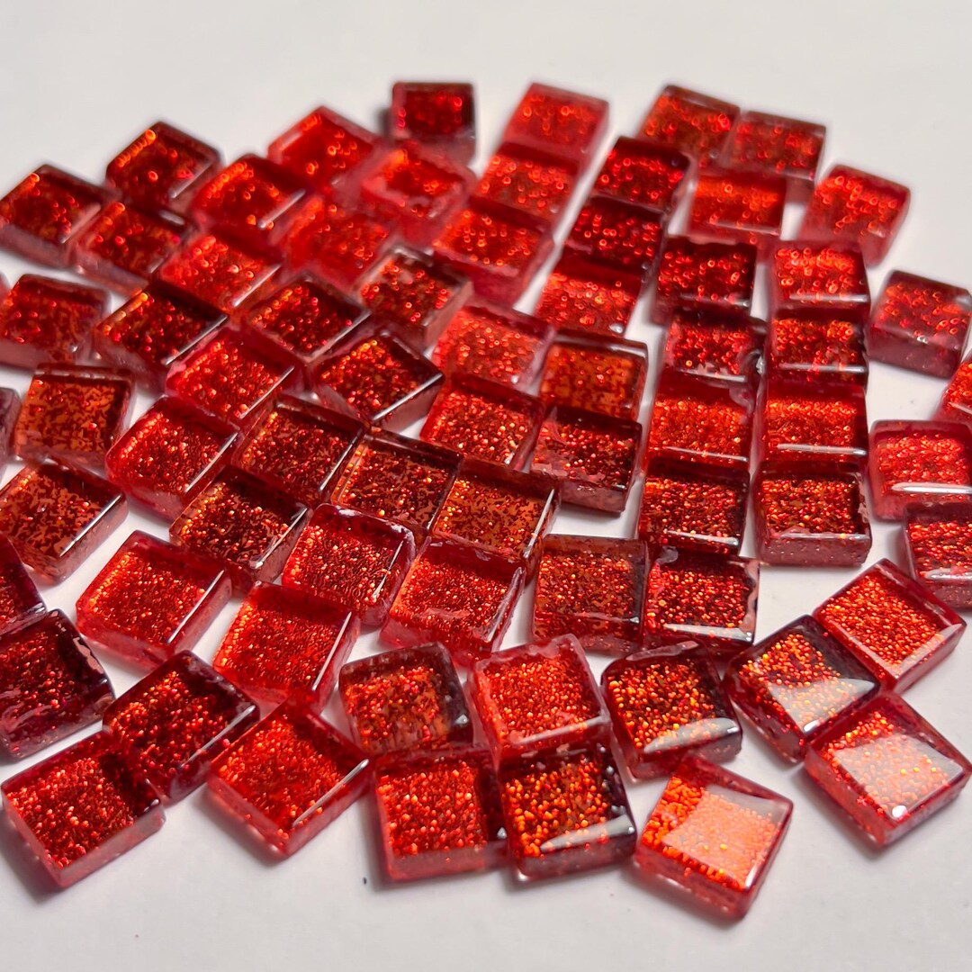 Bright Rust Red Mix Glitter Square Mosaic Tile, 100g, 1cm, Small ...