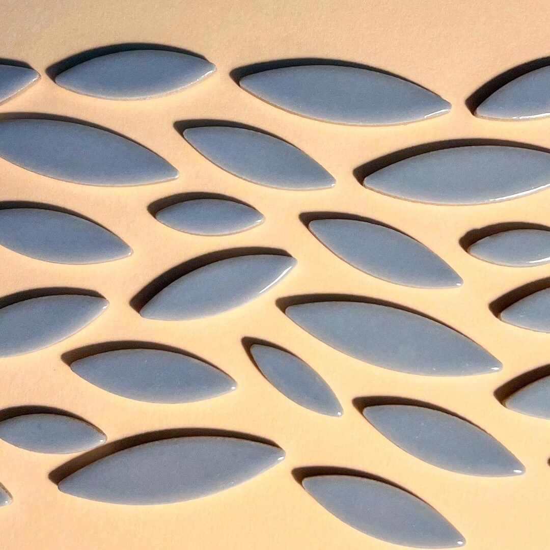 Pastel Periwinkle Blue Leaf Glazed Ceramic Mosaic Tile, 50g, DIY Craft ...