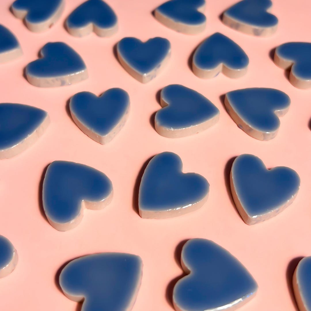 Periwinkle Blue Heart Ceramic Mosaic Tile, 50g, Bright Colorful DIY ...