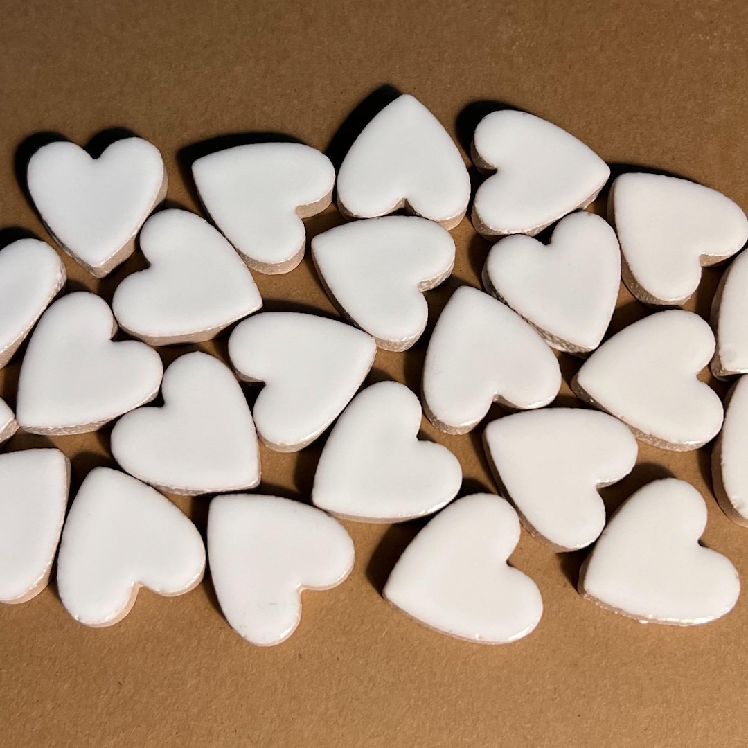 Bright White Heart Ceramic Mosaic Tile, 50g, Bright Colorful DIY Craft Art Supplies, Small Shiny ...