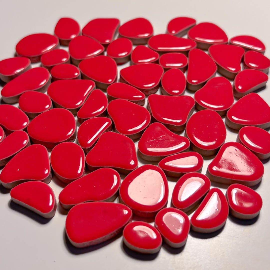 Cherry Red Pebble Shape Ceramic Mosaic Tiles: 50g, 4mm Thick, DIY Craft ...