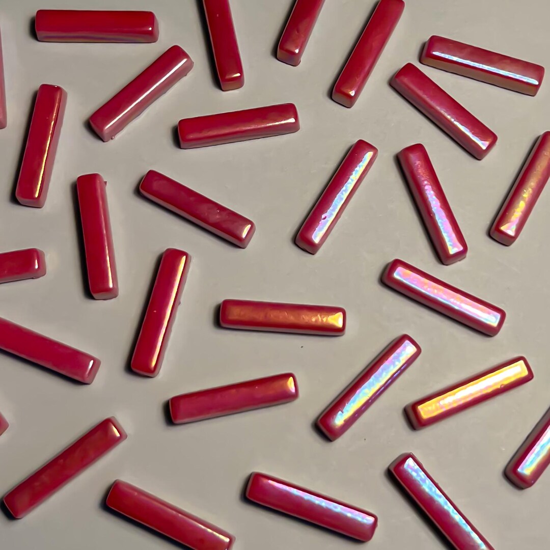 25 Iridescent Crimson Ruby Red Enamel Recycled Glass Mosaic Tile, DIY ...