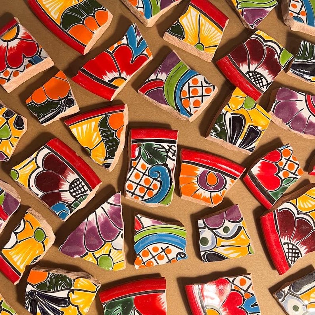 20 Hand Cut Mexican Talavera Terracotta Mosaic Tile, Painted Pottery ...