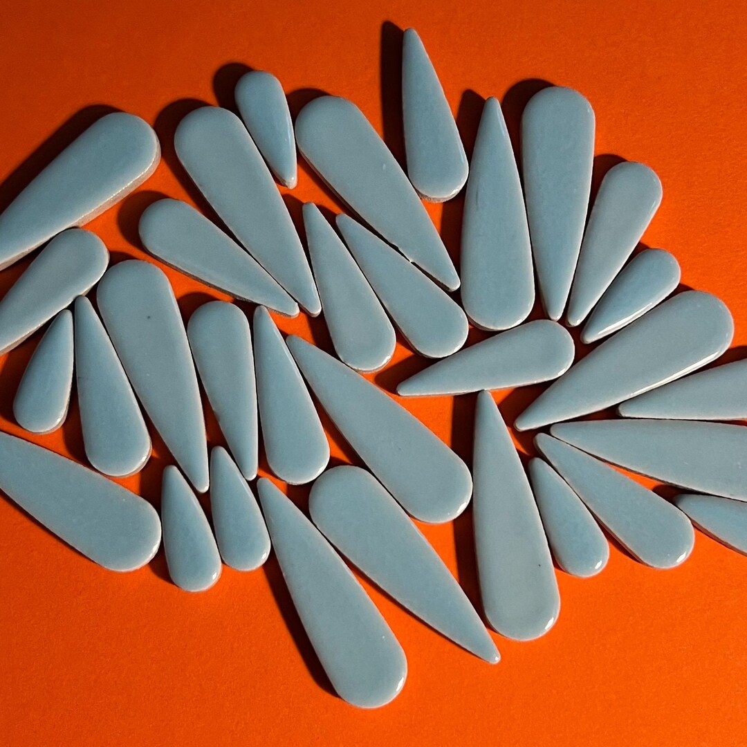 Sky Cerulean Light Blue Flower Petal Glazed Ceramic Mosaic Tile, 50g ...