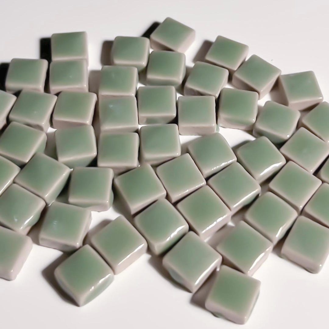 Pastel Mint Green Square Glazed Ceramic Mosaic Tile, 50g, Small DIY ...
