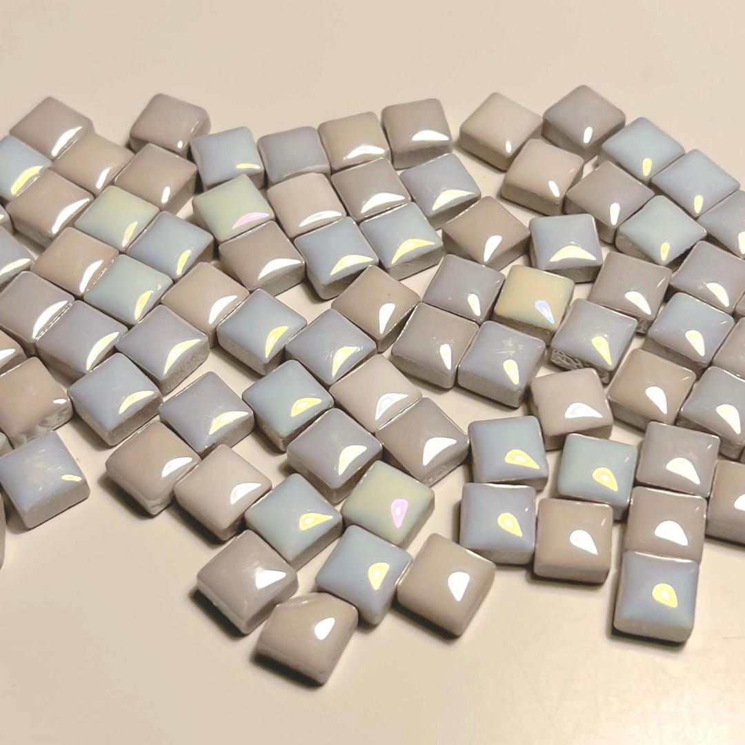 Iridescent Pastel Pearl Ivory Ice White Mini Glazed Ceramic Mosaic Tile ...