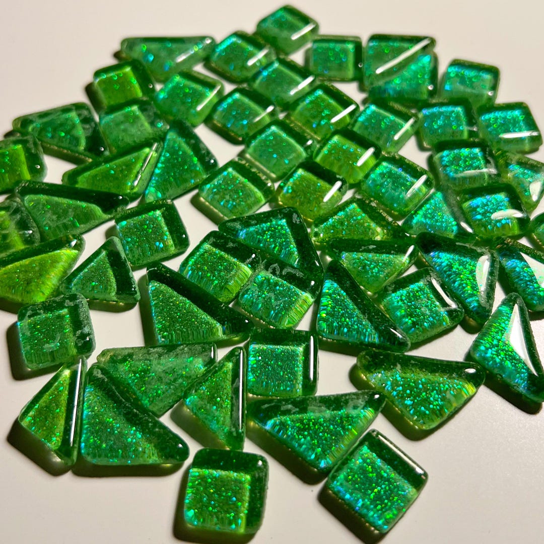 Bright Kelly Green Mosaic Tile 100g, Glitter Crystal Glass, DIY Craft ...