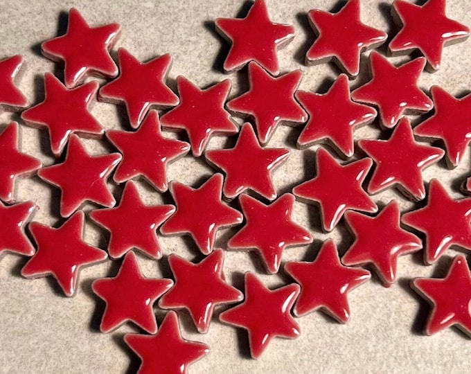 50 Crimson Red 1/2 Inch Star Ceramic Mosaic Tile, Bright Cherry ...