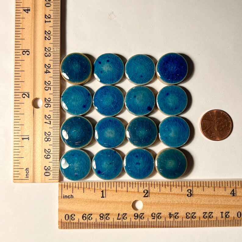 16 Bright Blue Crackle Mix, 2cm Penny Round Glaze Ceramic Mosaic Tile ...