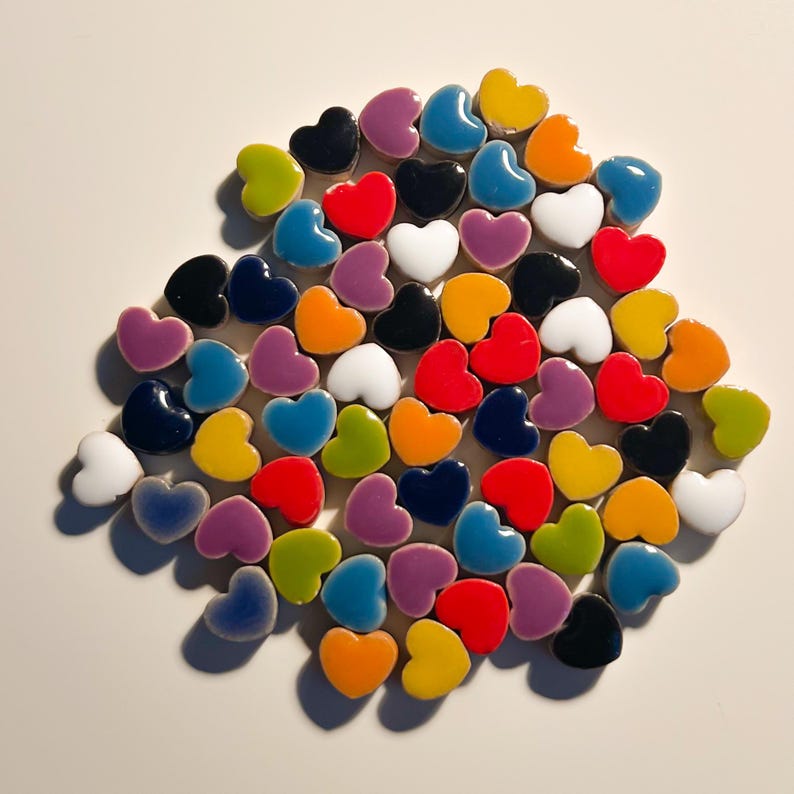 50 Mixed Color Mini Hearts Ceramic Mosaic Tile, Tiny Bright Colorful ...
