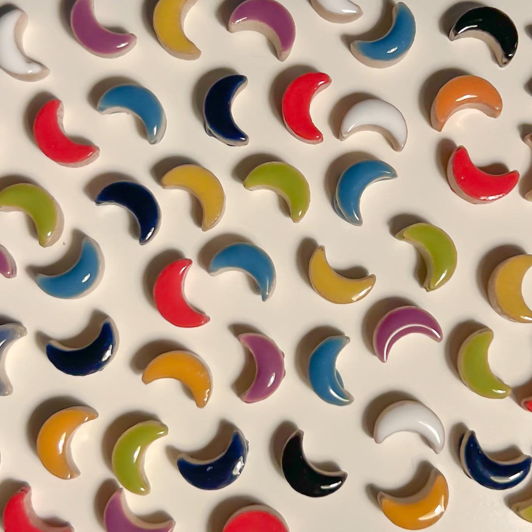 50 Mixed Color Mini Cresent Moon Ceramic Mosaic Tile, Tiny Bright ...
