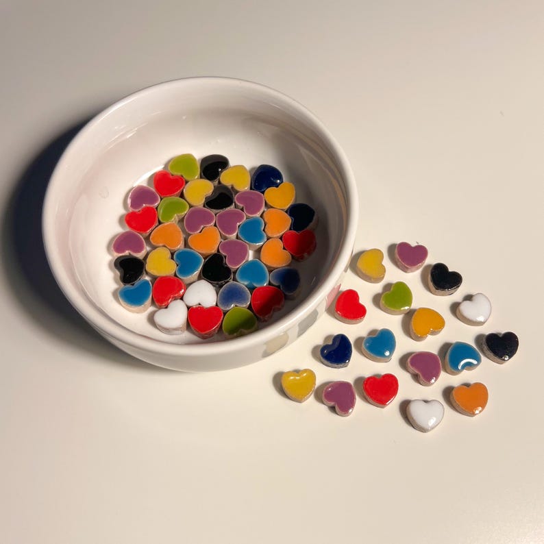 50 Mixed Color Mini Hearts Ceramic Mosaic Tile, Tiny Bright Colorful ...
