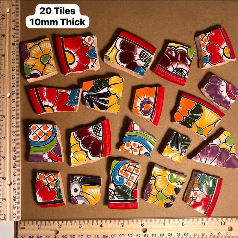 20 Hand Cut Mexican Talavera Terracotta Mosaic Tile, Painted Pottery ...