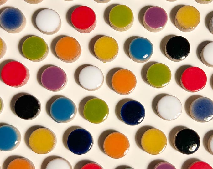 50 Mixed Color Mini Circle Round Ceramic Mosaic Tile, Tiny Bright ...