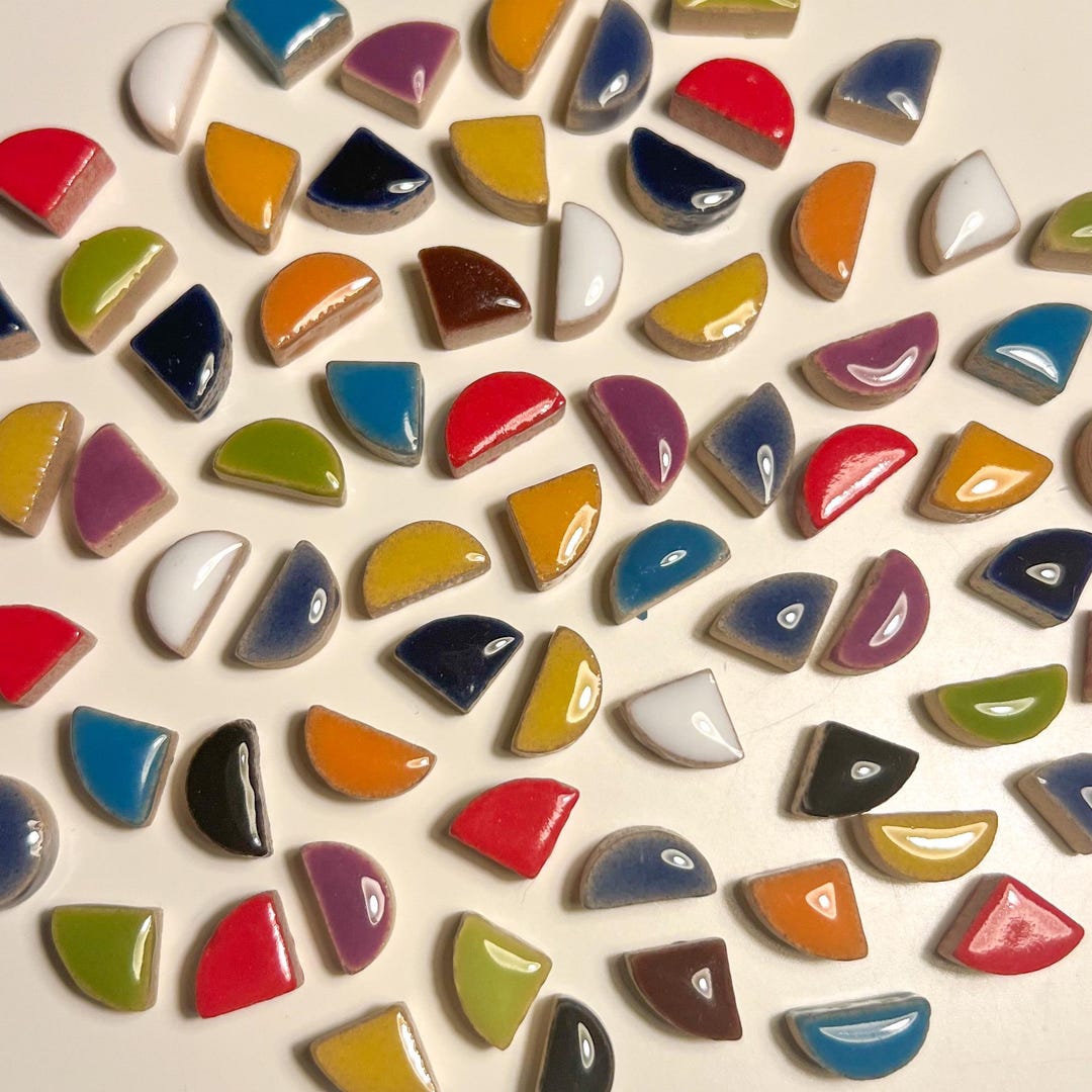 100 Mixed Color Mini Round Edge Shape Ceramic Mosaic Tile, Tiny Bright ...