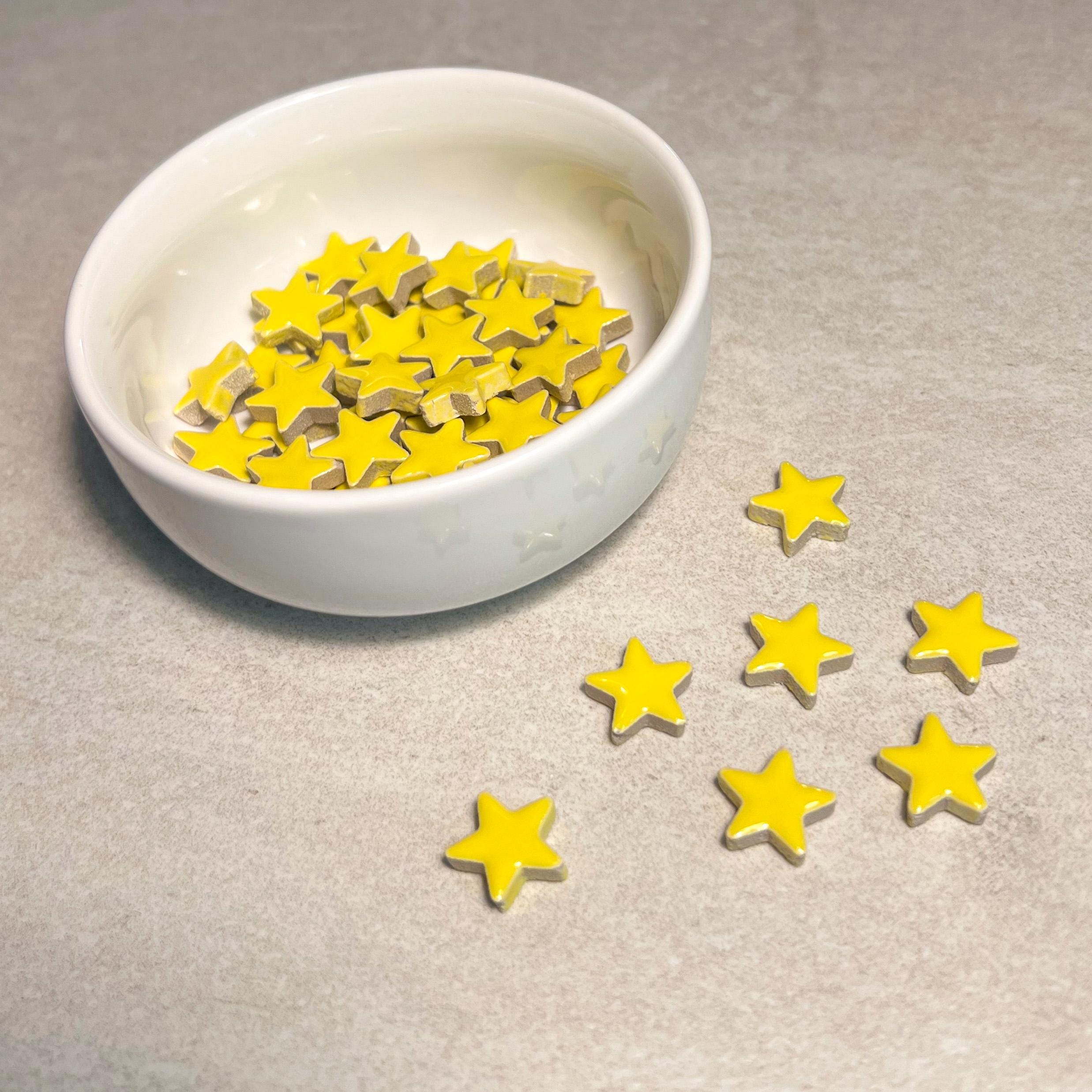 50 Lemon Yellow Star Ceramic Mosaic Tile, Bright Colorful DIY Craft Art ...