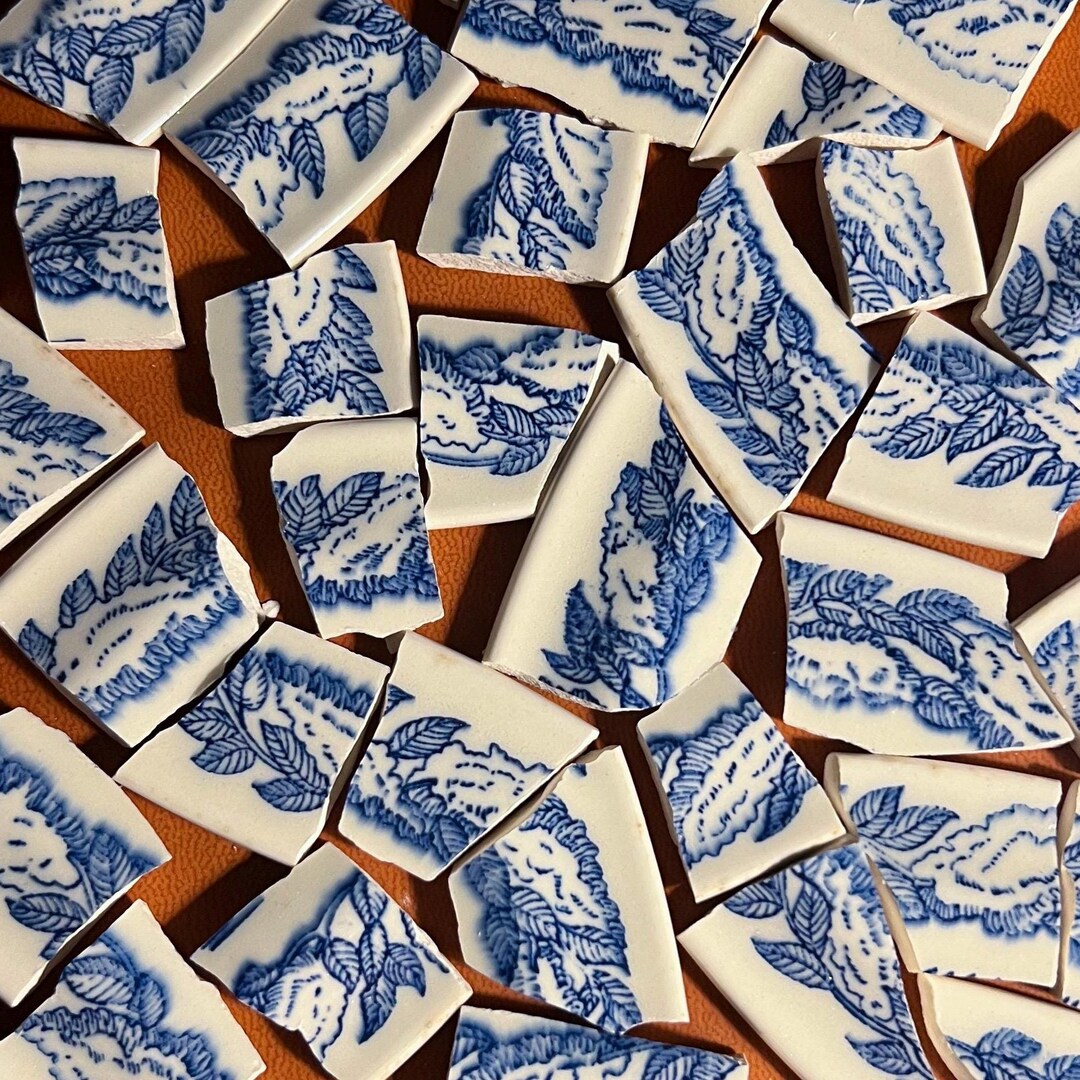 Floral Cotton Vintage Plate Mosaic Tile, 50g, Hand Cut Broken China Rim ...