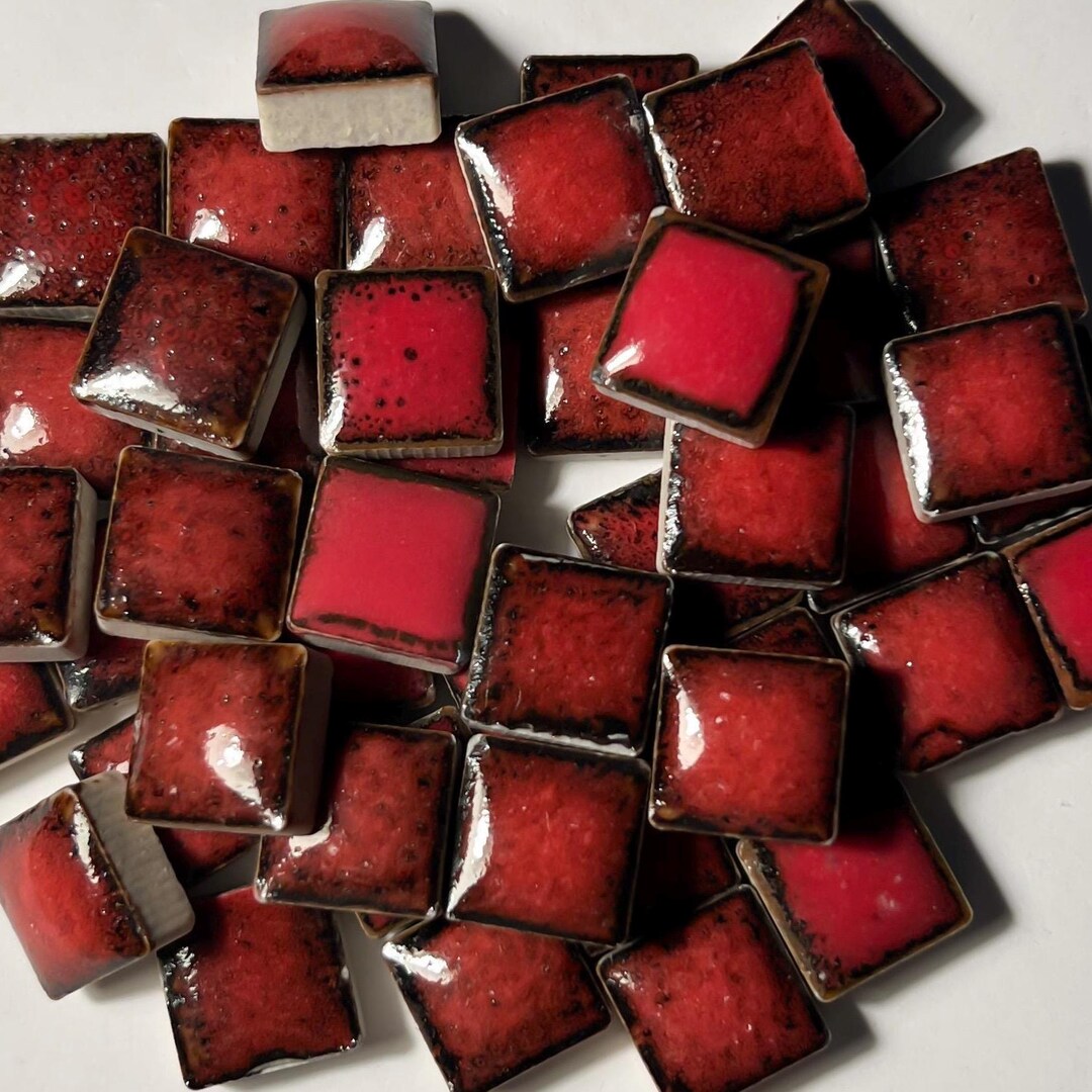 25 Dark Red & Black Stone Texture Glaze Ceramic Mosaic Tile, 1/2 Inch ...