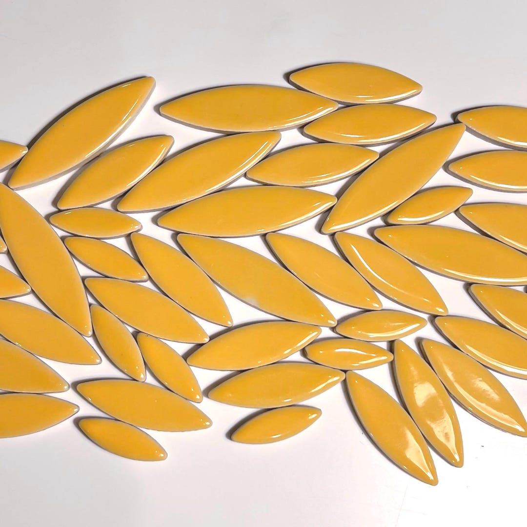 Marigold Yellow Orange Leaf Glazed Ceramic Mosaic Tile, 50g, DIY Craft ...