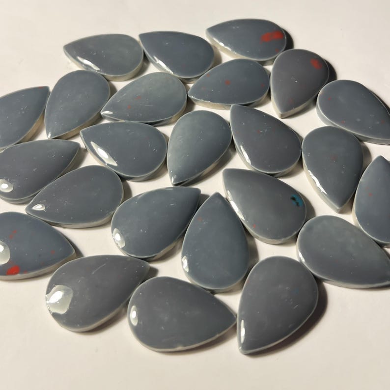 10 Dark Smoke Grey Glazed Tear Drop Oval Ceramic Mosaic Tile, Flecks of ...