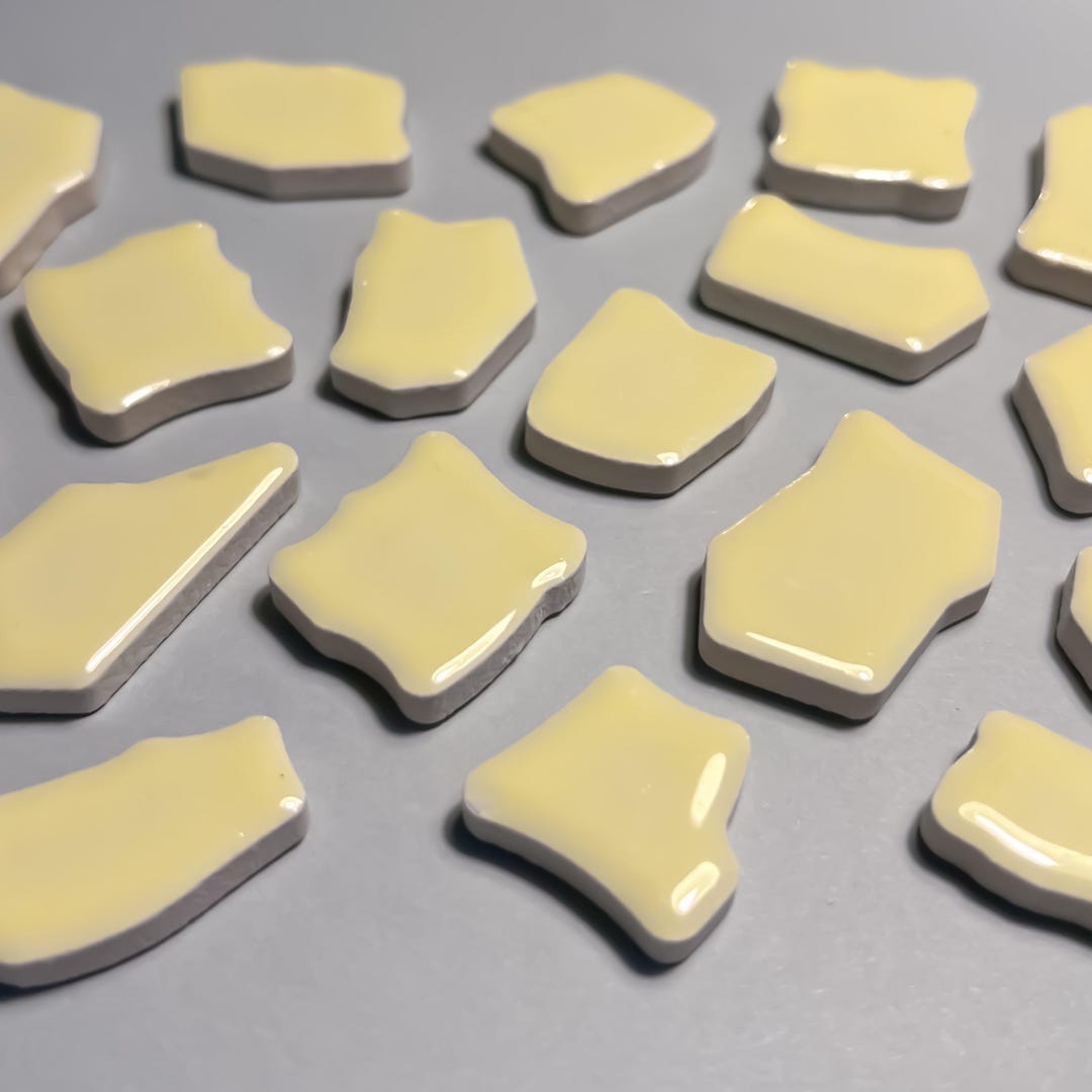 Pastel Butter Yellow Irregular Ceramic Mosaic Tiles, 100g, DIY Craft ...