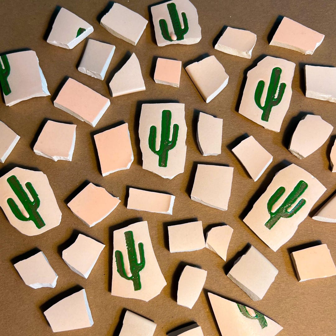 40+ Pink Saguaro Cactus Hand Cut Ceramic Mosaic Tile, DIY Craft Art ...