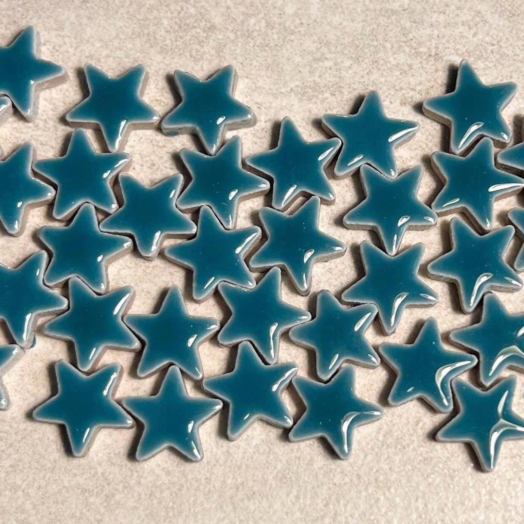 50 Peacock Dark Blue Green 1/2 Inch Star Ceramic Mosaic Tile, Colorful ...