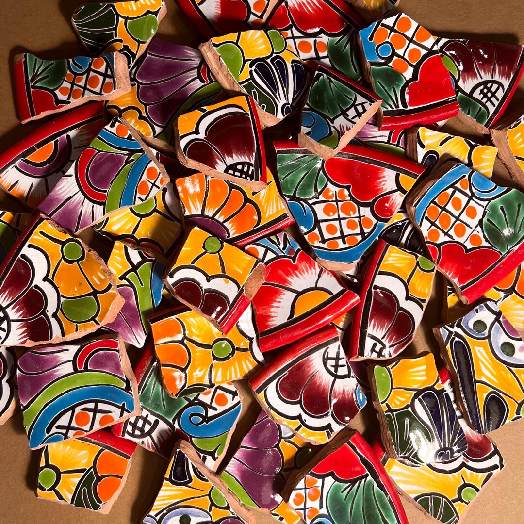 20 Hand Cut Mexican Talavera Terracotta Mosaic Tile, Painted Pottery ...