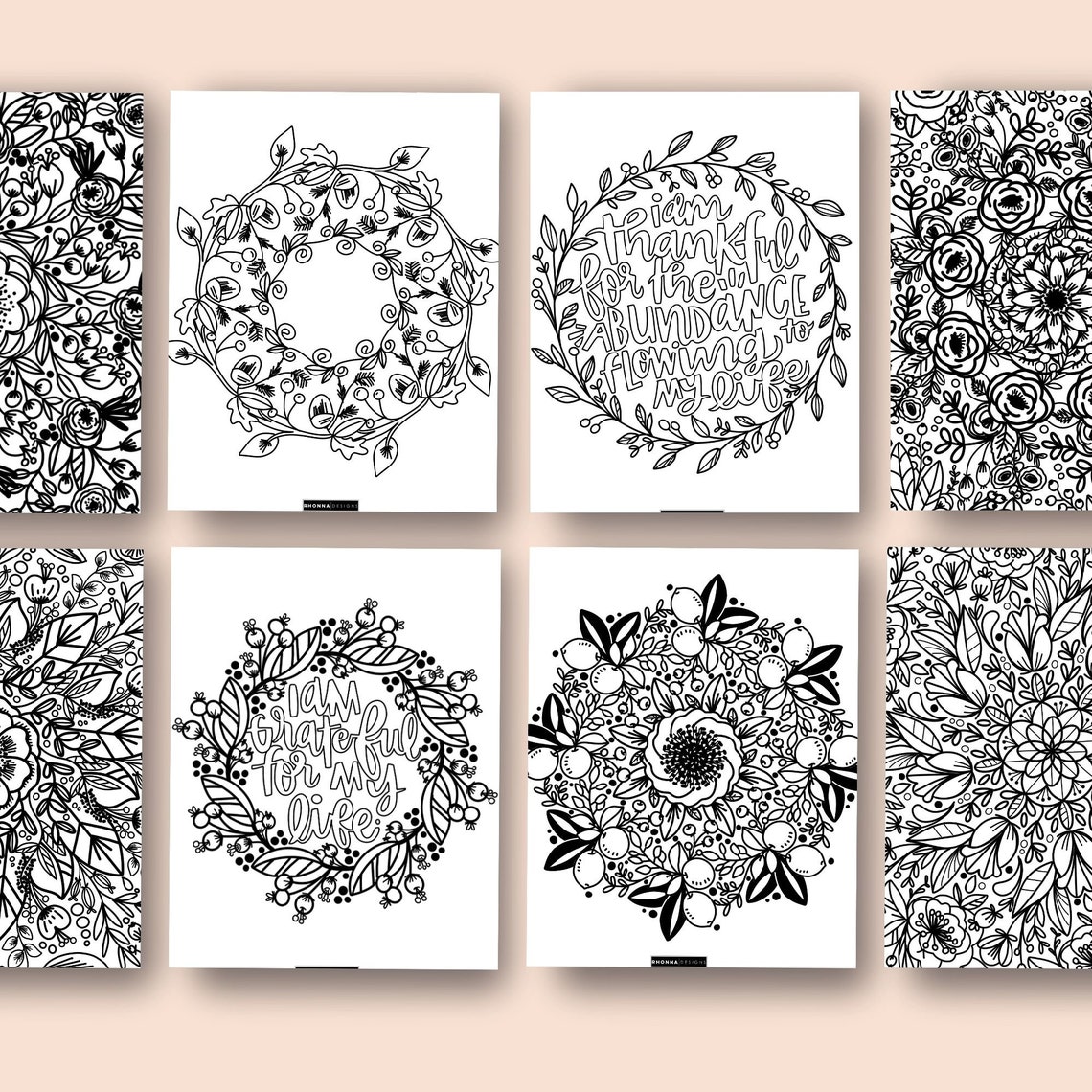 Gratitude Mandala Coloring Pages | Printable Adult Coloring - Etsy