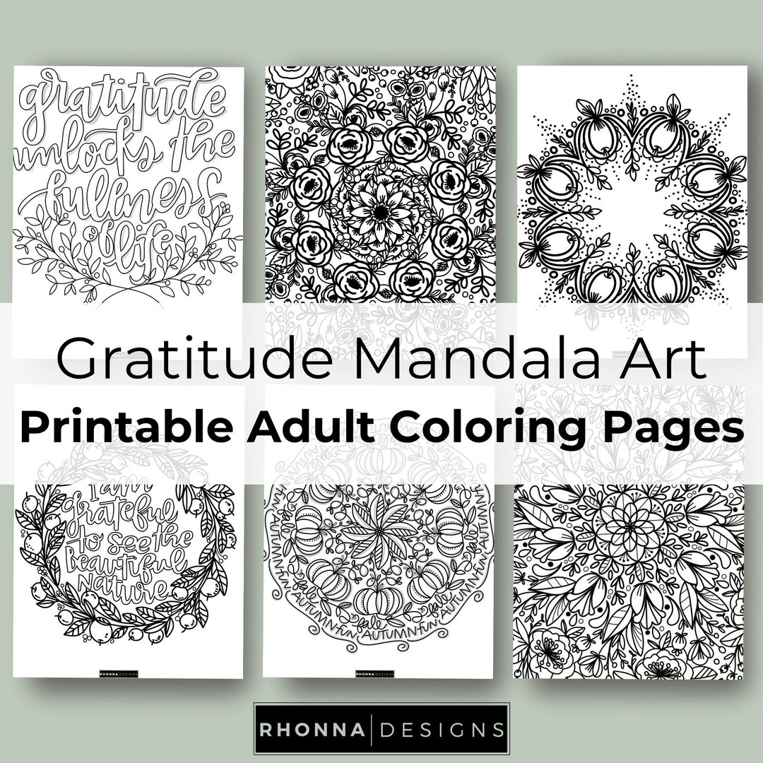 Gratitude Mandala Coloring Pages | Printable Adult Coloring - Etsy