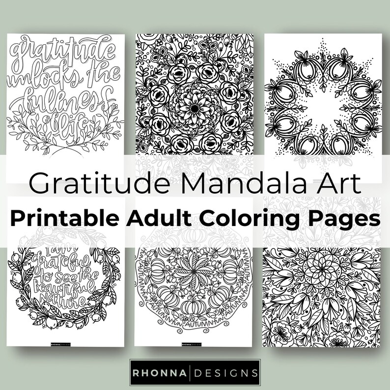 Gratitude Mandala Coloring Pages | Printable Adult Coloring - Etsy
