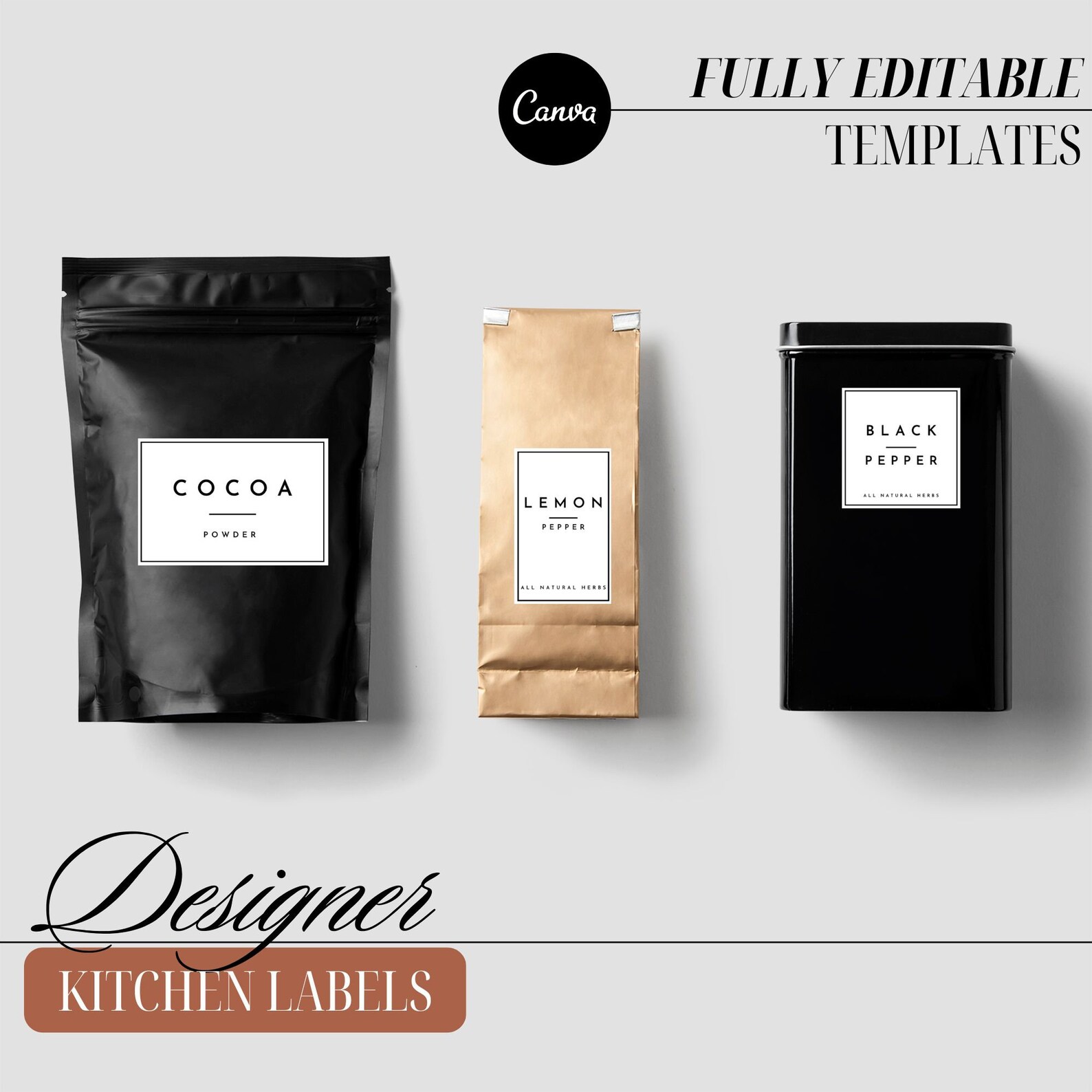 Minimalist Kitchen Labels Editable Canva Template - Etsy