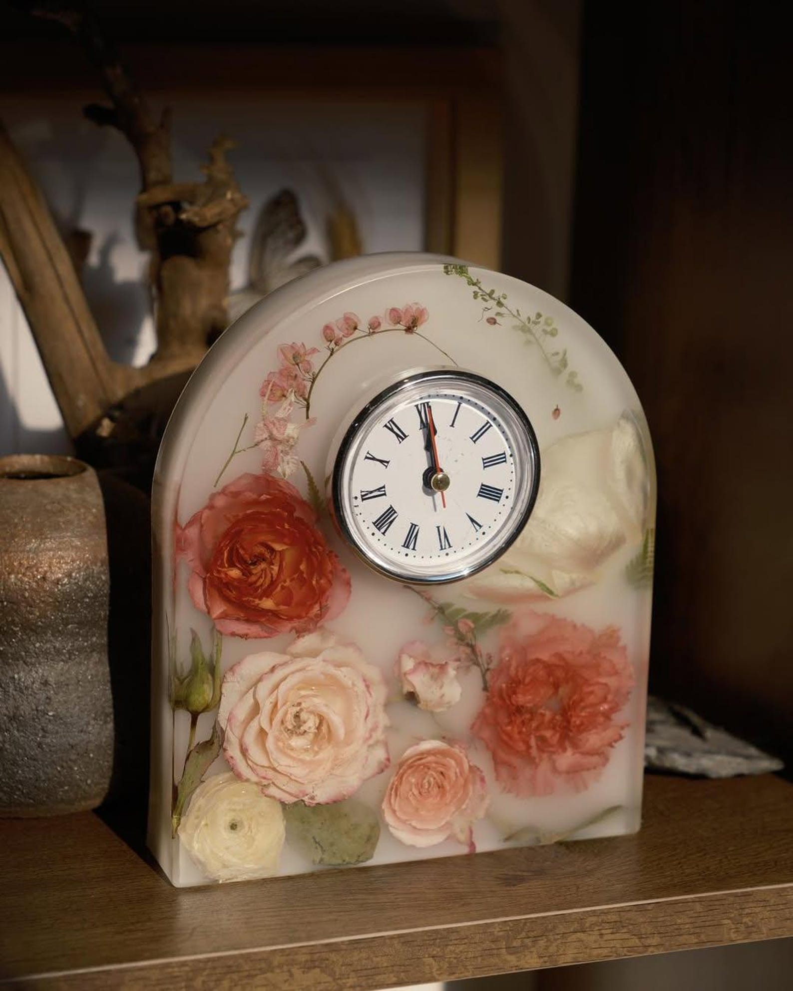 Flower Resin Desk Clock Home Office Decor for Women Desk Clock With ...