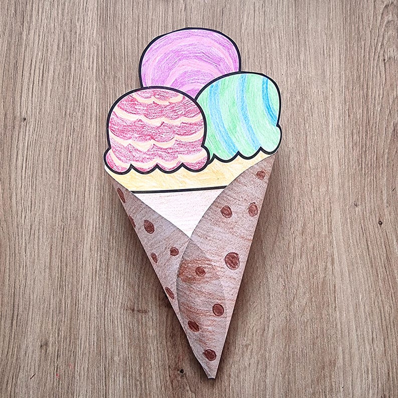 Ice Cream Craft Printable – Summer Kids Activity – Coloring, Cut and ...
