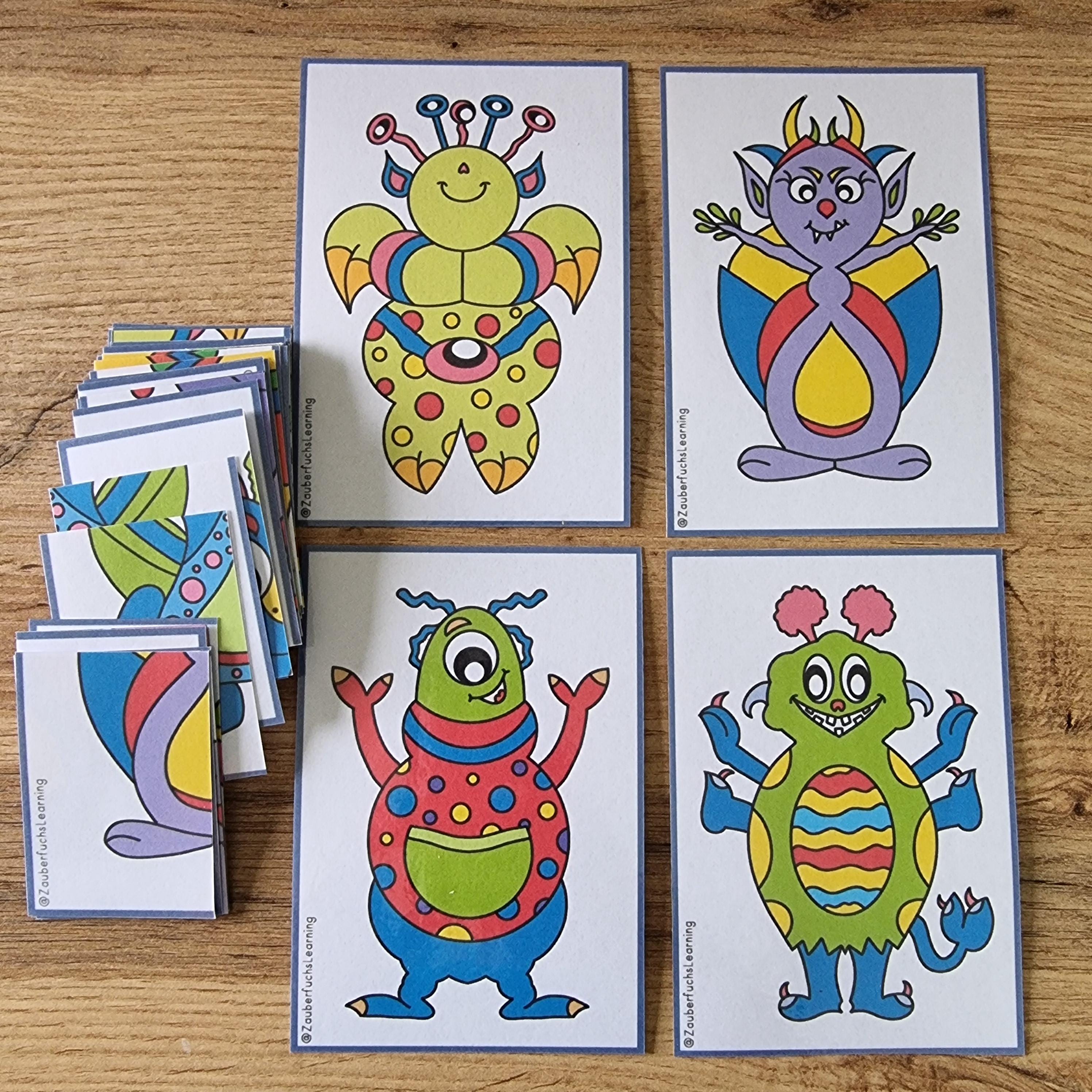 Monster Matching, 12 Monsters, 4 Pieces per Monster, Solution Cards ...