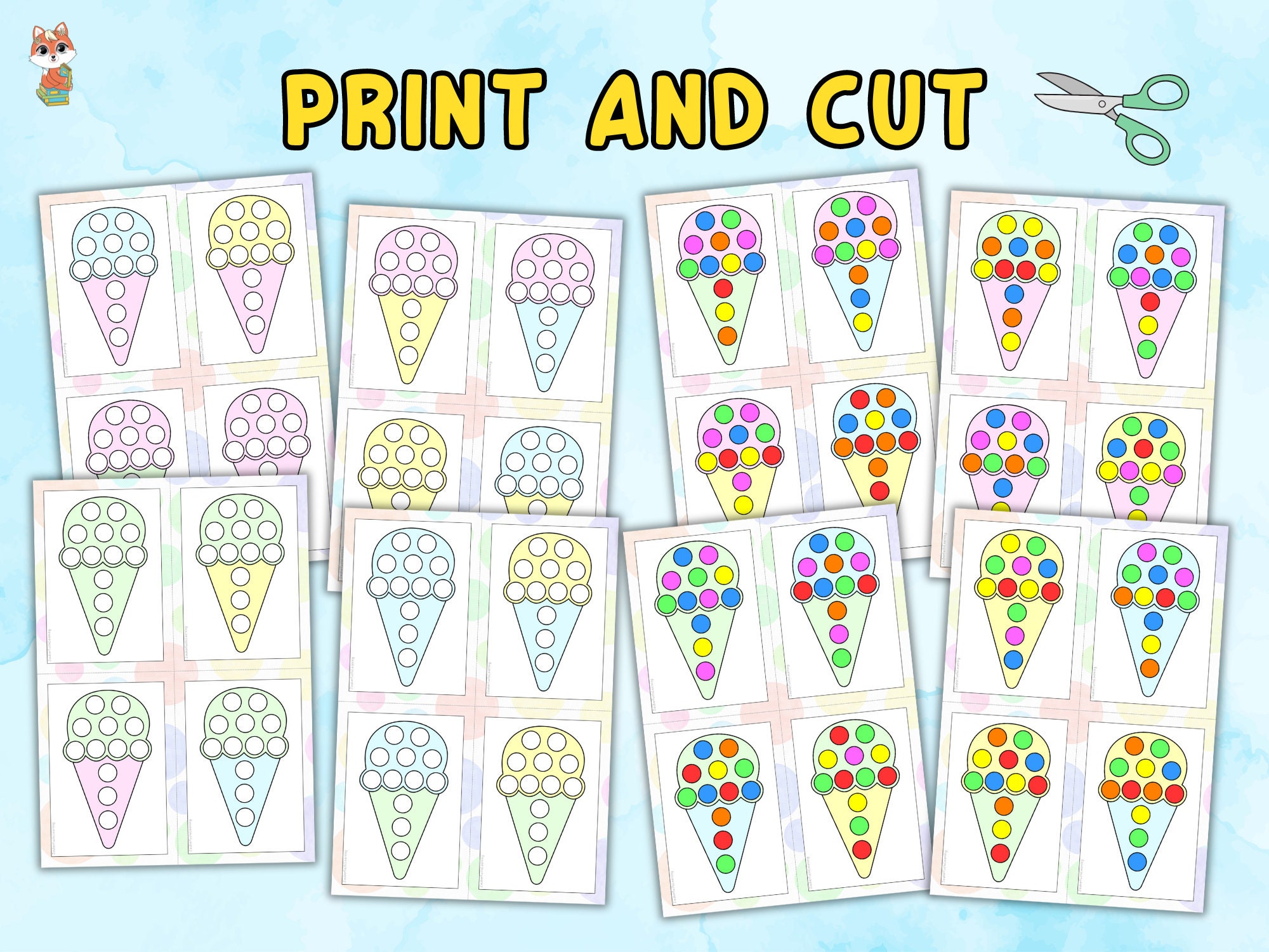 Ice Cream, Playdough Activity Mats, Match Colors Correctly and Fine ...