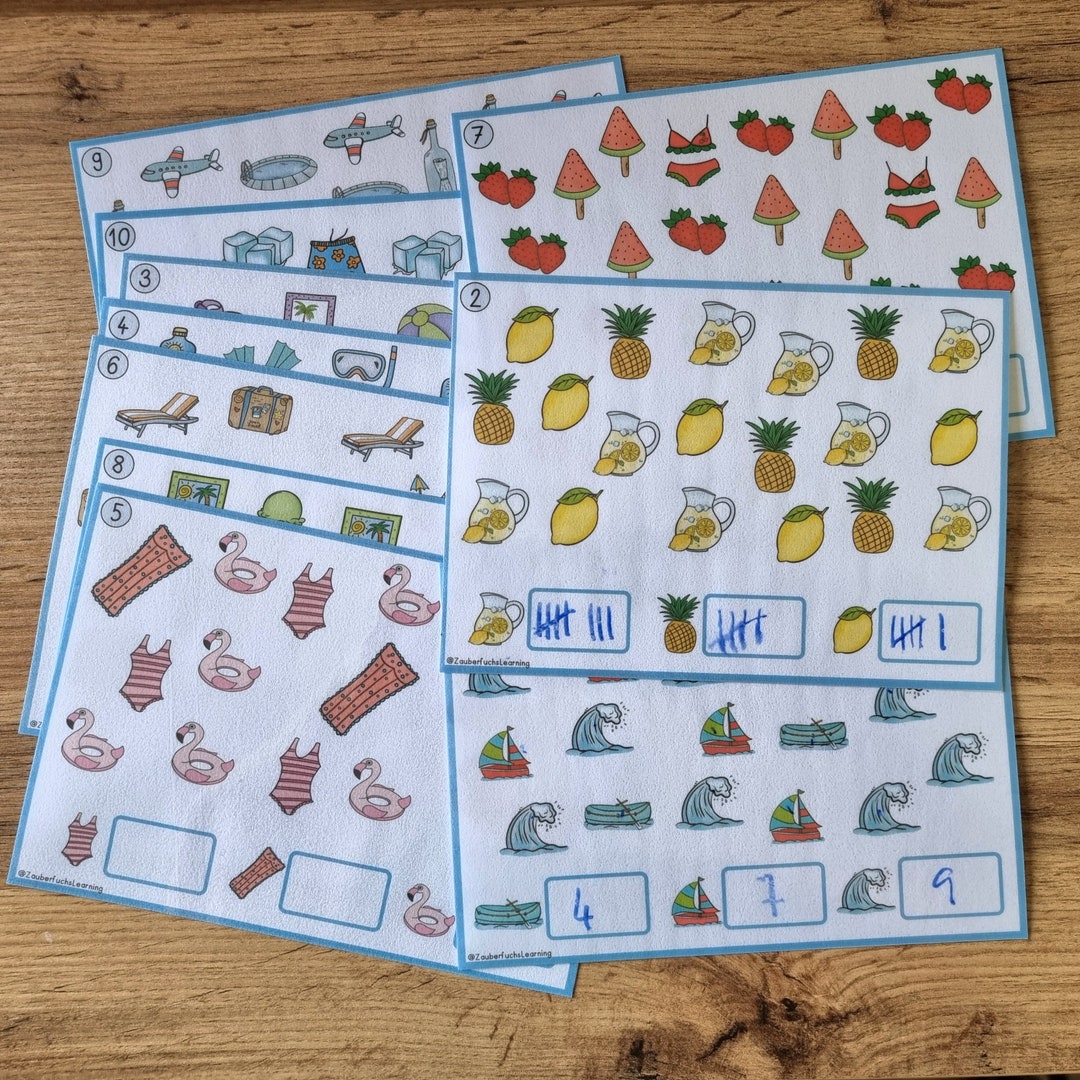 Tally Marks or Numbers, 1 to 10, Summer, Printables, Counting Cards - Etsy