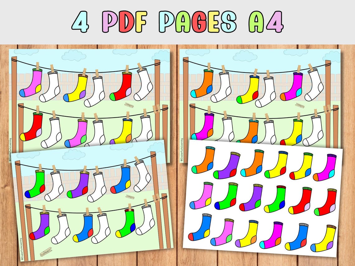 Clothes Line Color Matching Socks, Color Matching, 18 Socks ...