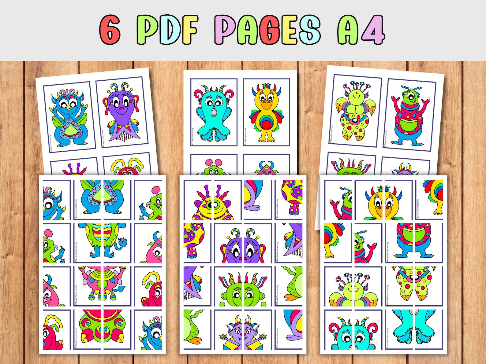 Monster Matching, 12 Monsters, 4 Pieces per Monster, Solution Cards ...