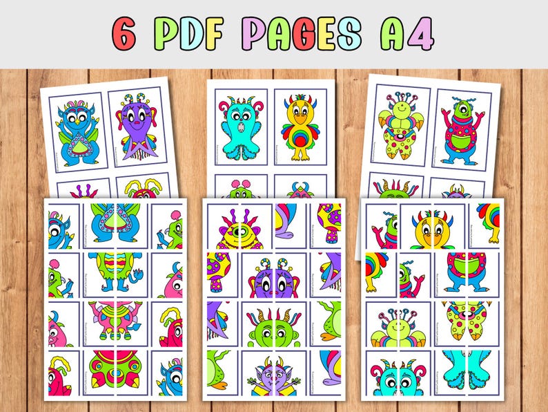 Monster Matching, 12 Monsters, 4 Pieces per Monster, Solution Cards ...
