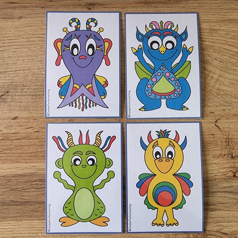 Monster Matching, 12 Monsters, 4 Pieces per Monster, Solution Cards ...