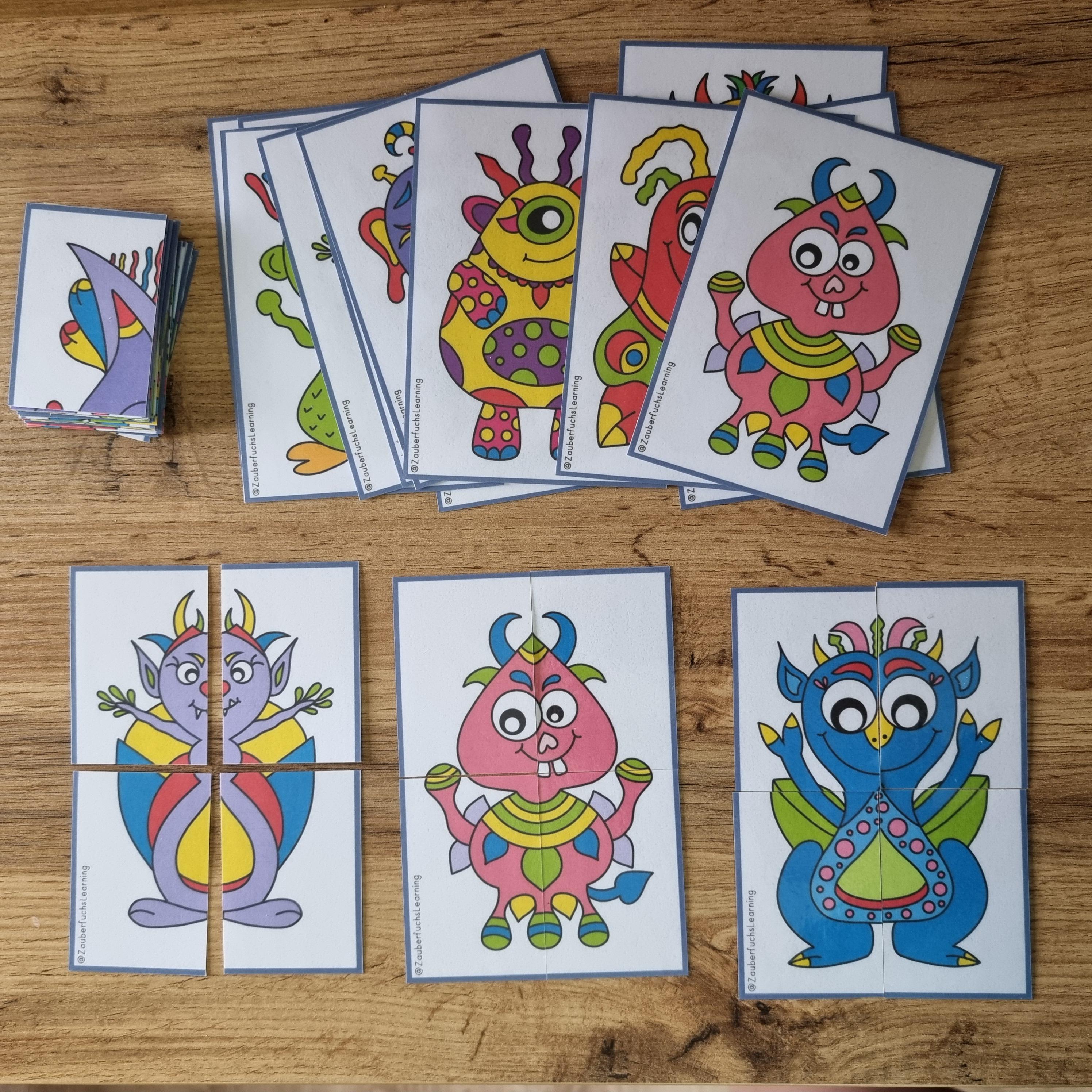 Monster Matching, 12 Monsters, 4 Pieces per Monster, Solution Cards ...
