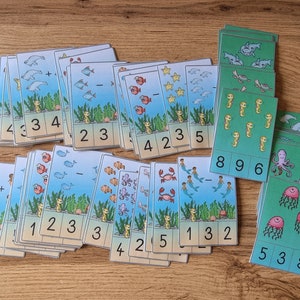 Clip Cards Math Stories Sea Numbers 1 to 6, Clip Cards Sea Numbers 1 to ...