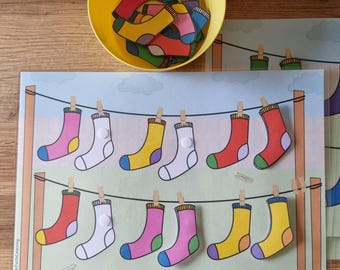 Clothes Line Color Matching Socks, 18 Socks, Kindergarten and Preschool ...