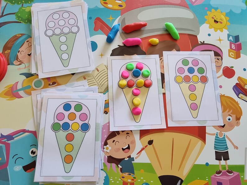 Ice Cream, Playdough Activity Mats, Match Colors Correctly and Fine ...