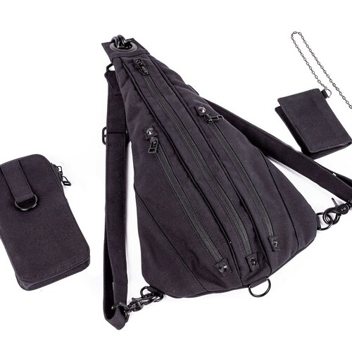 Tri Zipper Back Pack Convertible Fanny Pack in Black Canvas W/ - Etsy