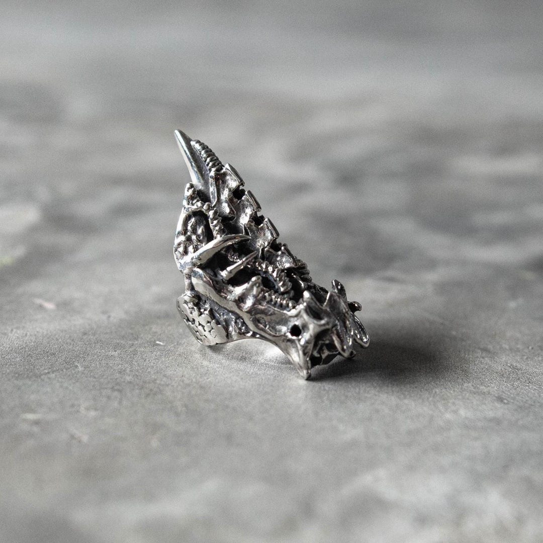 Spinal Colony Ring in Silver - Biomechanical Alien Spine Jewelry, Dark ...