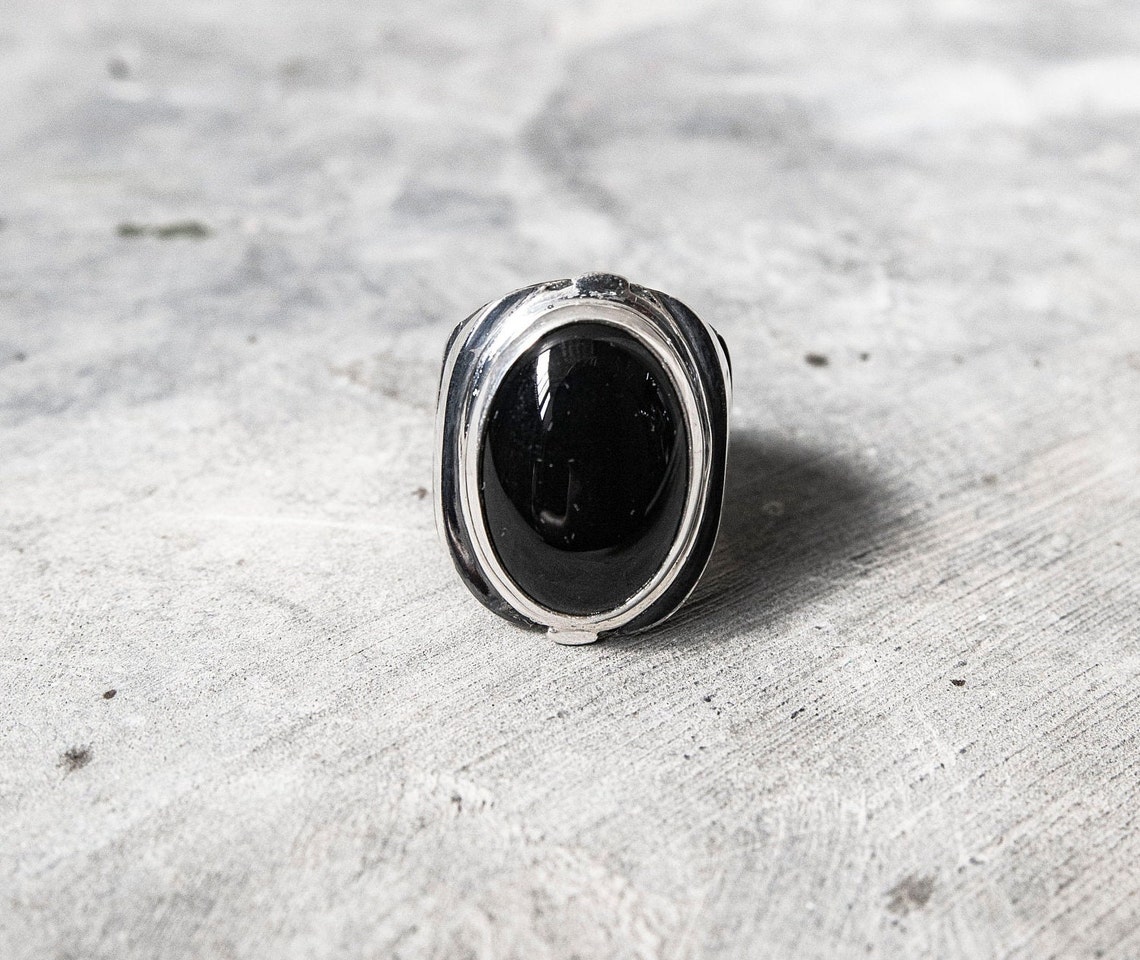 Onyx Chevron Silver Ring I Sterling Silver Mens Ring I Womens Ring I ...