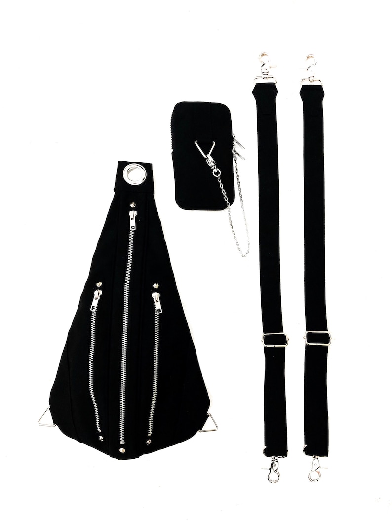 Tri Zipper Mini Backpack Tear Drop Bag in Black Canvas W/ Black ...