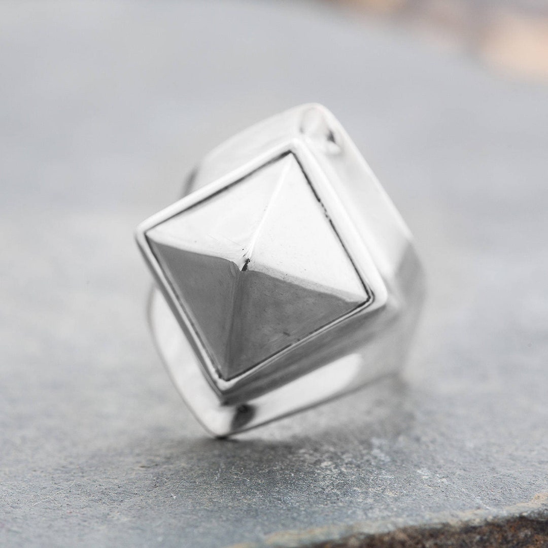 STERLING SILVER PYRAMID Ring, Modern Geometric Ring, Big Silver Ring ...